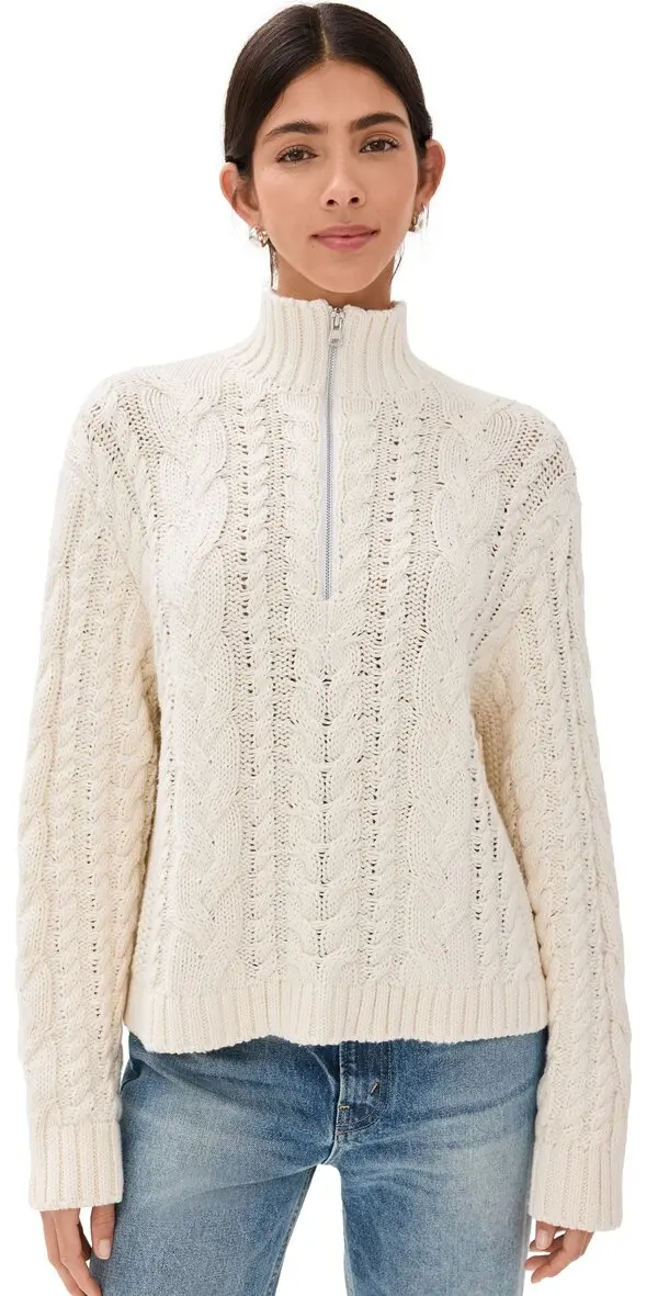 Jenni Kayne Cotton Cable Knit Half Zip Pullover