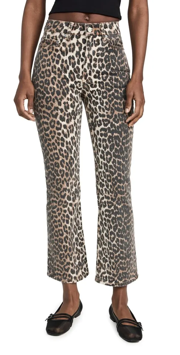 GANNI Print Denim Cropped Jeans - Leopard