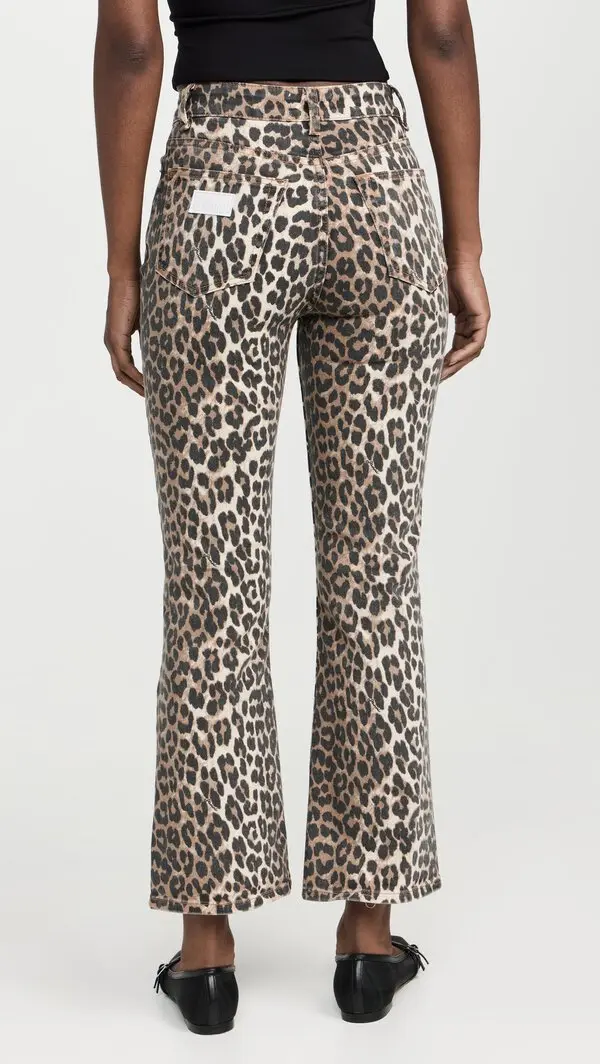 GANNI Print Denim Cropped Jeans - Leopard