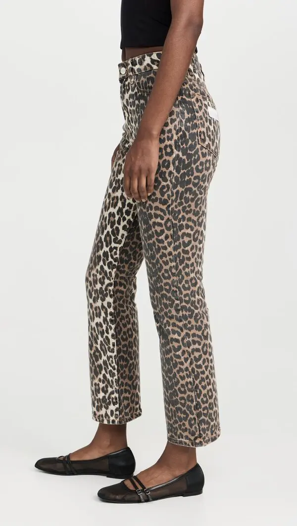 GANNI Print Denim Cropped Jeans - Leopard