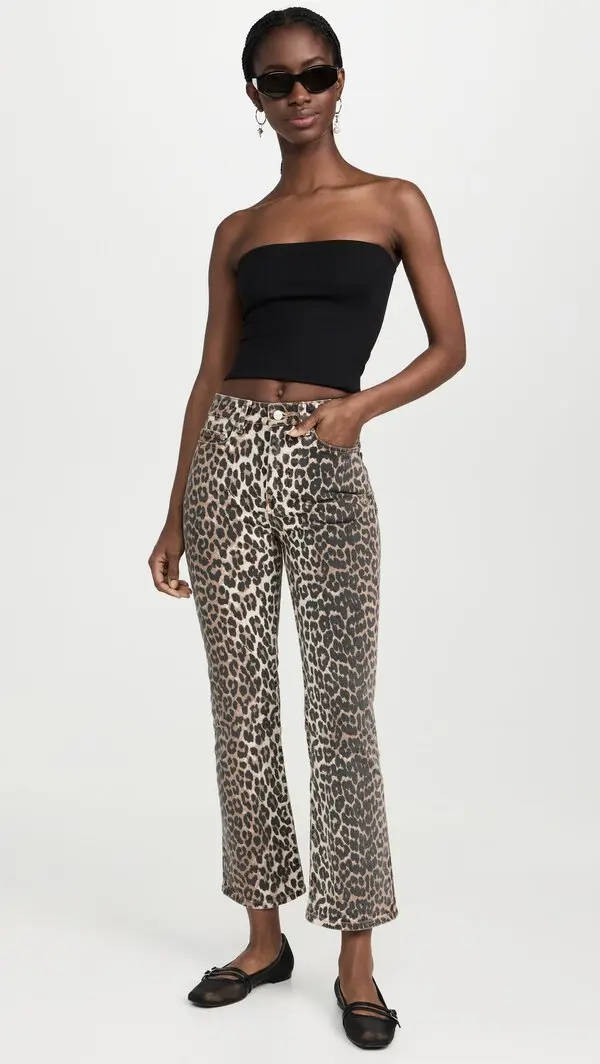 GANNI Print Denim Cropped Jeans - Leopard