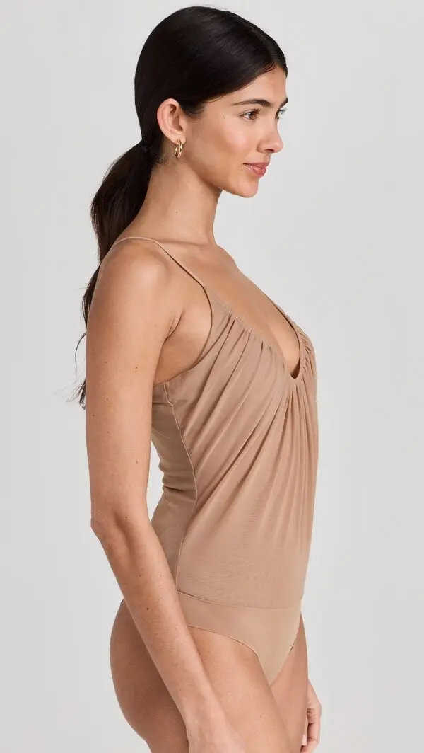 L'Agence Gelina Ruched Thong Bodysuit - Dark Cappuccino