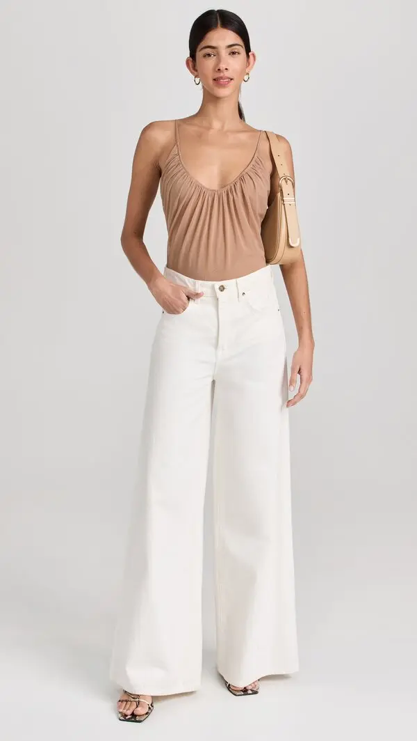 L'Agence Gelina Ruched Thong Bodysuit - Dark Cappuccino