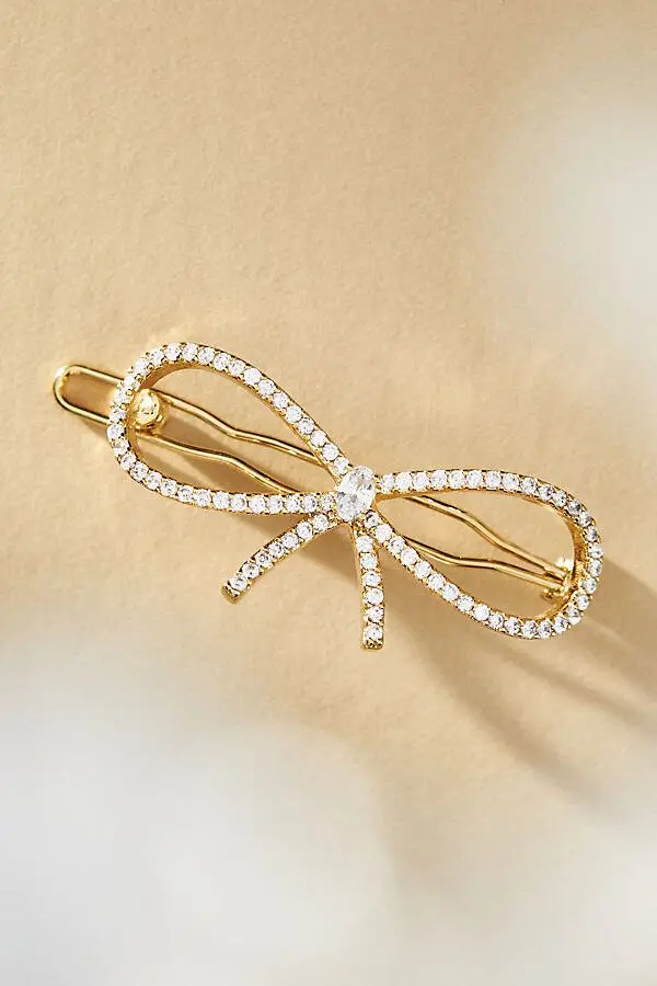 New?Anthropologie-Sparkle & Shine Bow Hair Clip New Anthropologie xl shimmer bow hair clip in brown | eBay main image 2