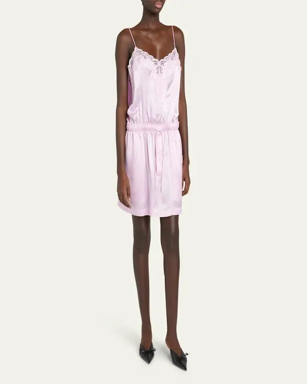 Balenciaga Lace Trim Drawstring Mini Dress - Pink | Editorialist