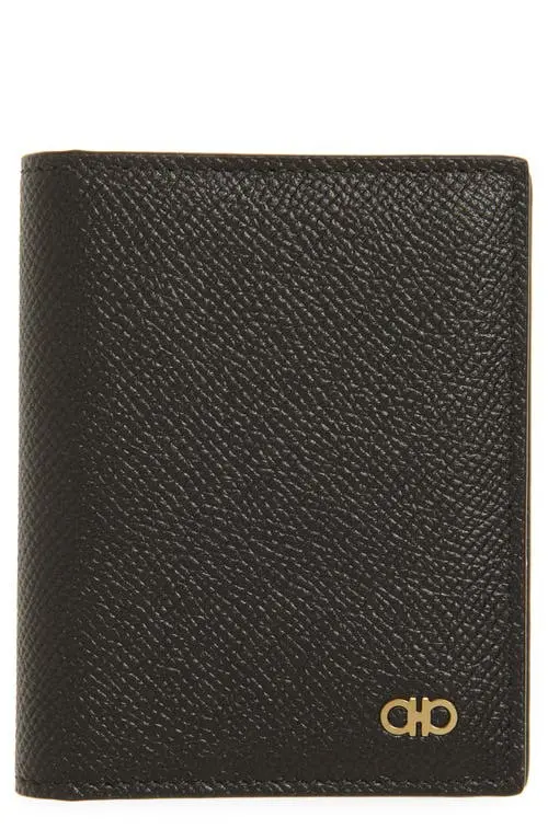 FERRAGAMO Double Gancio Tall Leather Wallet - Nero Nero
