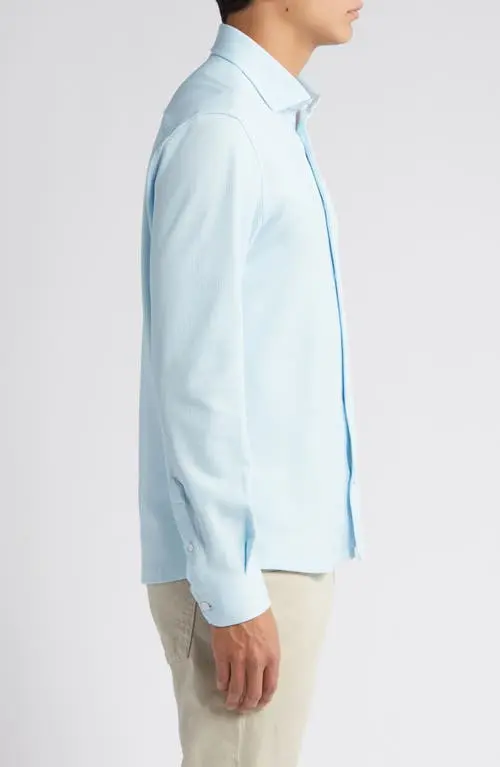 Stone Rose Solid Performance Piqué Button-up Shirt - Lt.blue
