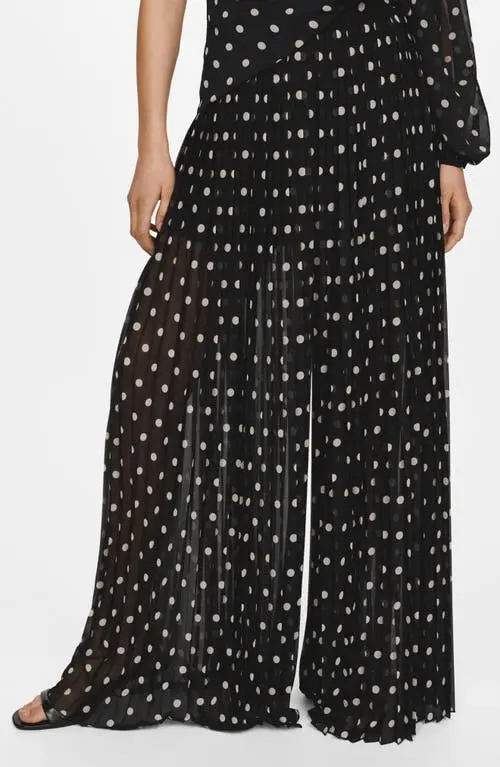 Mango Adela Polka Dot Pleated Chiffon Palazzo Pants