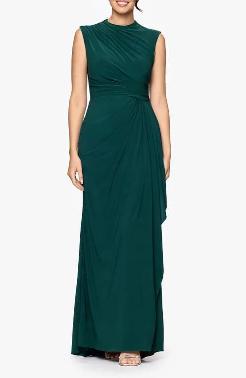 Betsy & Adam Ruched Sleeveless Gown - Forest