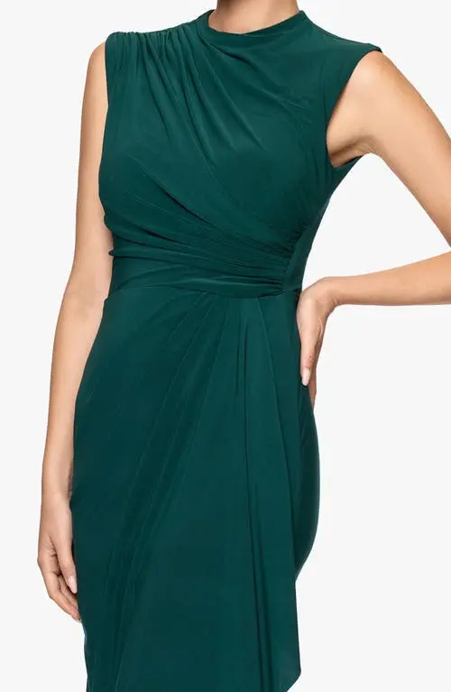 Betsy & Adam Ruched Sleeveless Gown - Forest