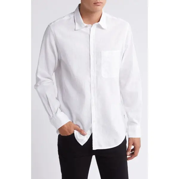 7 For All Mankind Solid Cotton & Linen Button-up Shirt - White