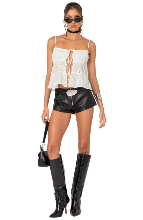 EDIKTED Faux Leather Zip-up Micro Shorts