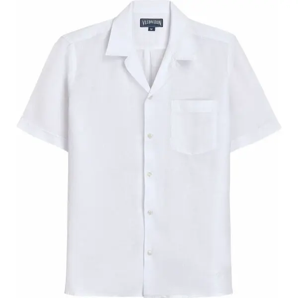 Vilebrequin Solid Linen Bowling Shirt - Blanc