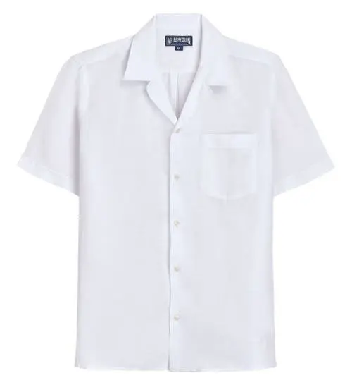 Vilebrequin Linen Solid Bowling Shirt - Blanc