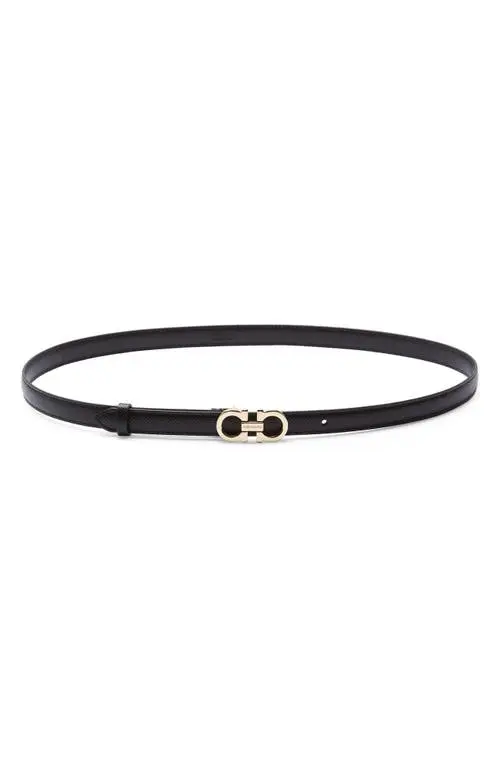 FERRAGAMO Double Gancio Leather Skinny Belt - Nero