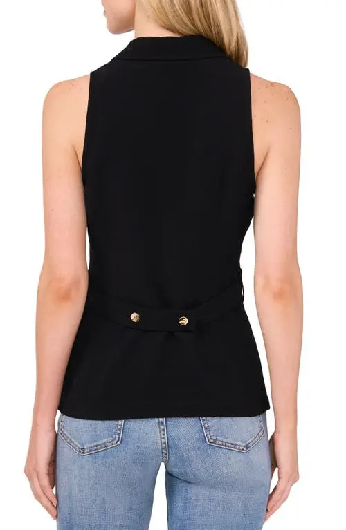 CECE DUPRAZ Collared Button-up Tank Top - Rich Black
