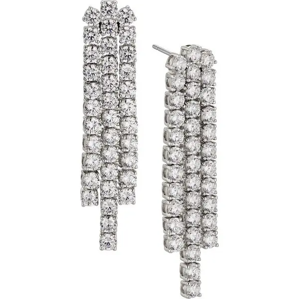 Nadri Cubic Zirconia Linear Drop Earrings - Rhodium