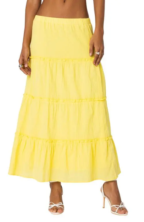 EDIKTED Tiered Cotton Maxi Skirt - Yellow