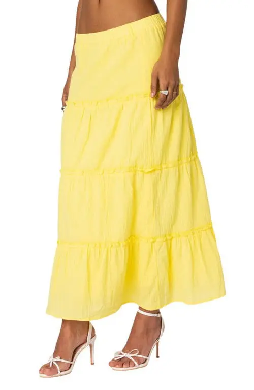 EDIKTED Tiered Cotton Maxi Skirt - Yellow