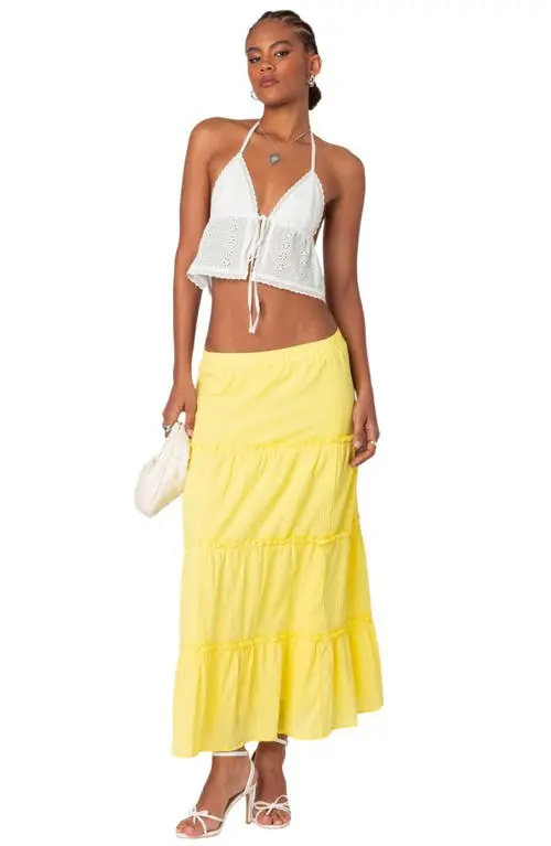 EDIKTED Tiered Cotton Maxi Skirt - Yellow