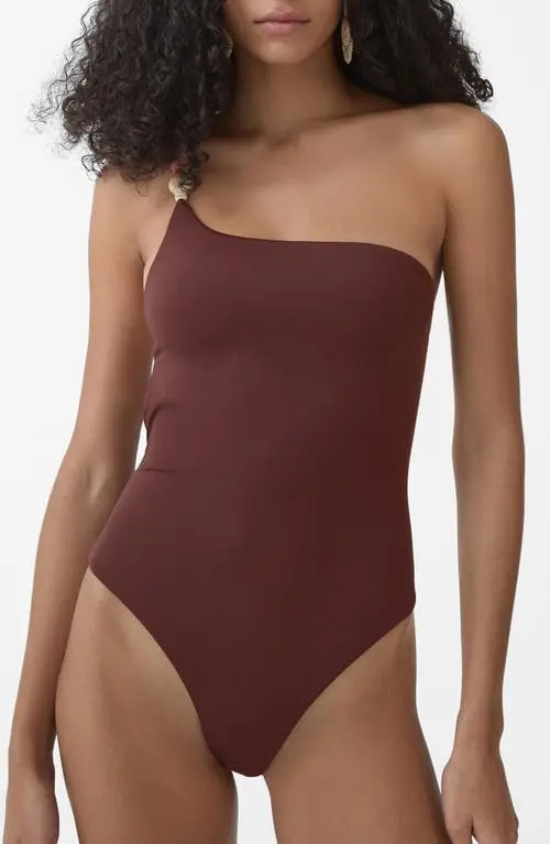 Mango Milena Strappy One-shoulder One-piece Swimsuit - Dark Brown