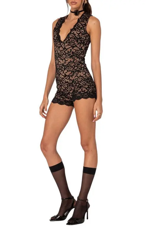 EDIKTED Melodie Lace Romper - Black