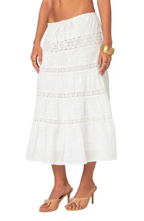 EDIKTED Eyelet Embroidery Cotton Midi Skirt