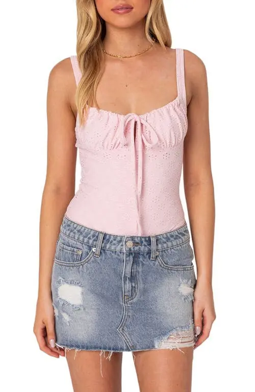 EDIKTED Carol Eyelet Sleeveless Bodysuit