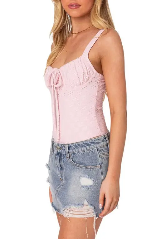 EDIKTED Carol Eyelet Sleeveless Bodysuit