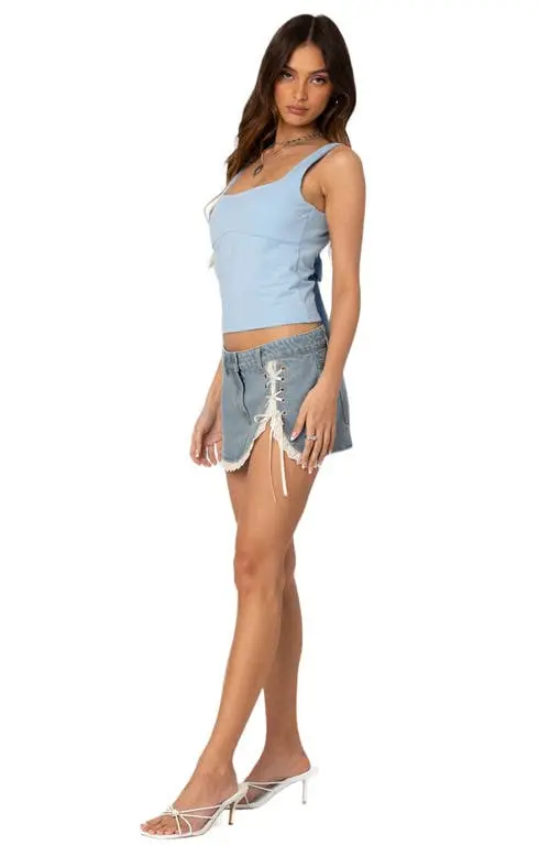 EDIKTED Lace-up Denim Miniskirt