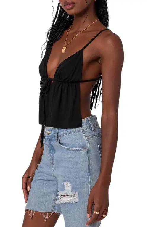 EDIKTED Rylee Tie Front Open Back Camisole - Black