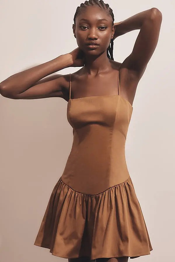 Maeve Drop-Waist Mini Dress In Brown - 86% Off | Editorialist