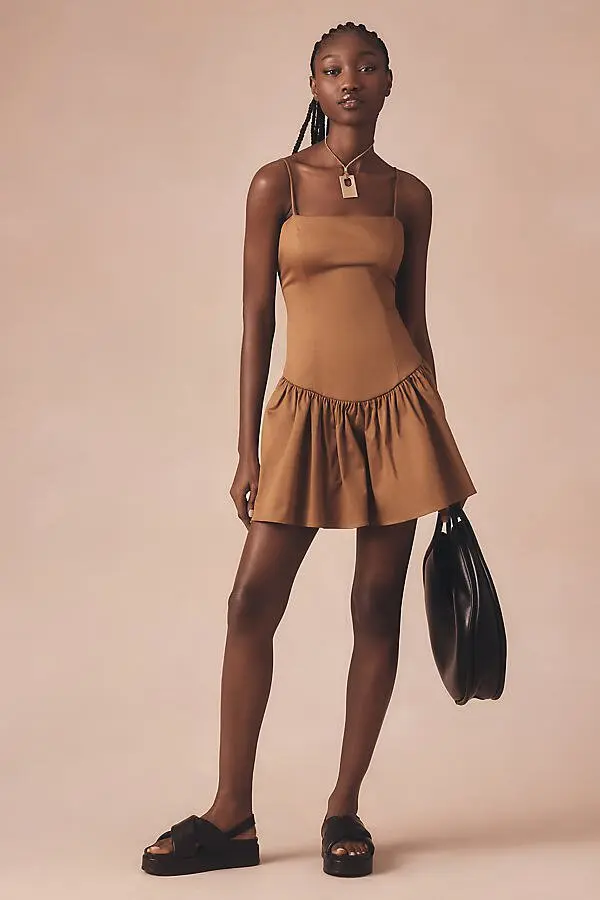 Maeve Drop-Waist Mini Dress In Brown - 86% Off | Editorialist