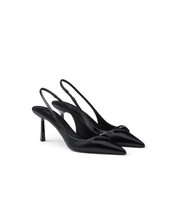 Prada Saffiano Patent Leather Slingback Pumps - Black