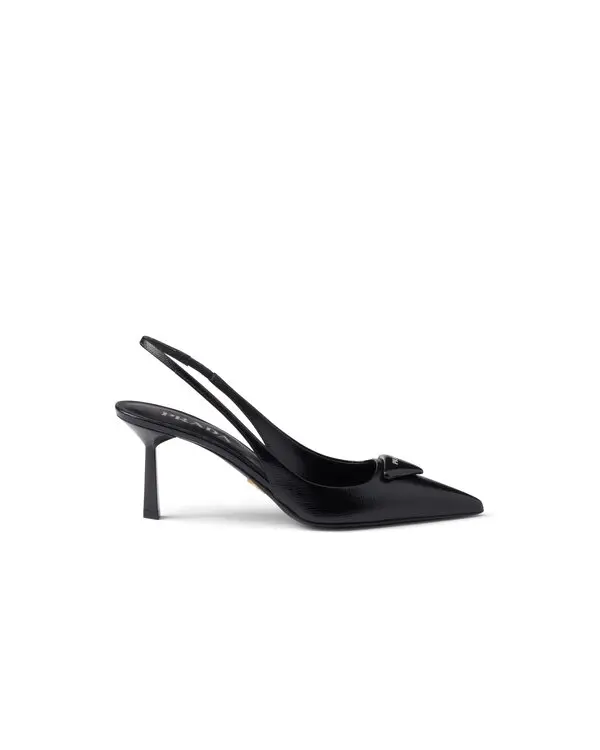 Prada Saffiano Patent Leather Slingback Pumps - Black