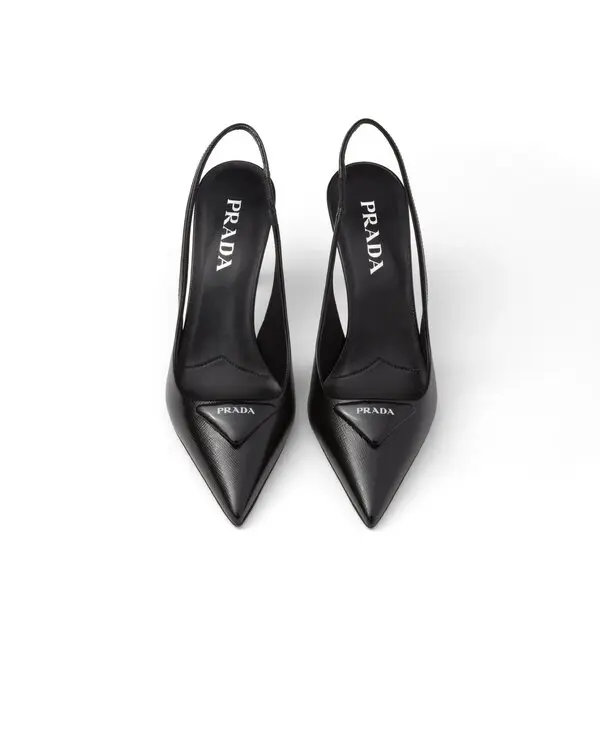 Prada Saffiano Patent Leather Slingback Pumps - Black