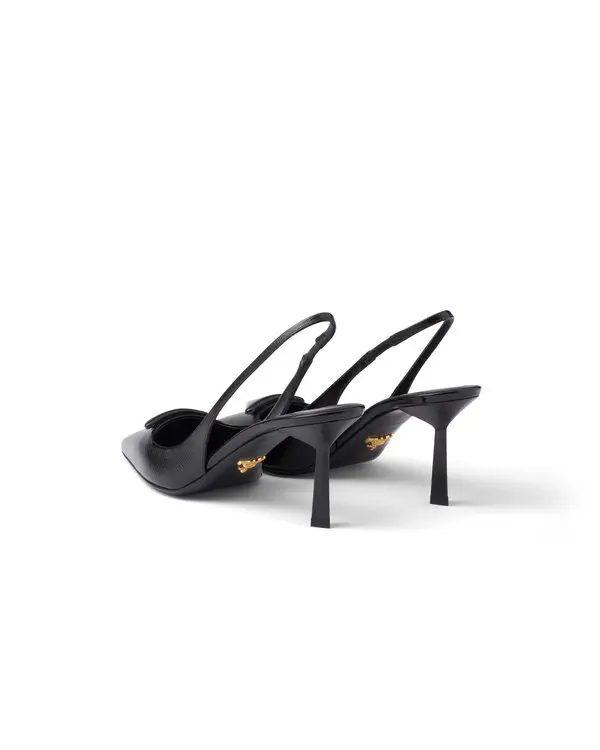 Prada Saffiano Patent Leather Slingback Pumps - Black