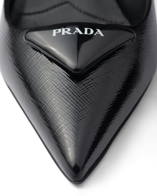 Prada Saffiano Patent Leather Slingback Pumps - Black