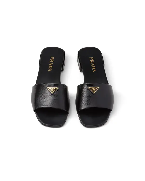 Prada Saffiano Patent Leather Slides - Black