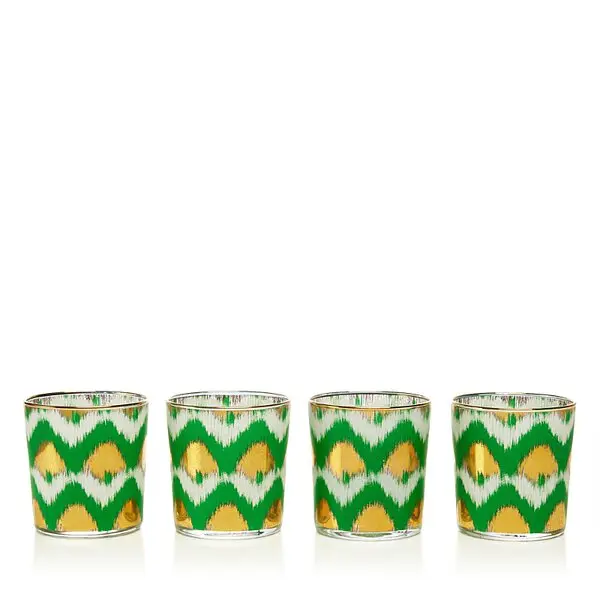 LES-OTTOMANS Ikat Gold Glass, Set Of 4 - Gold/green