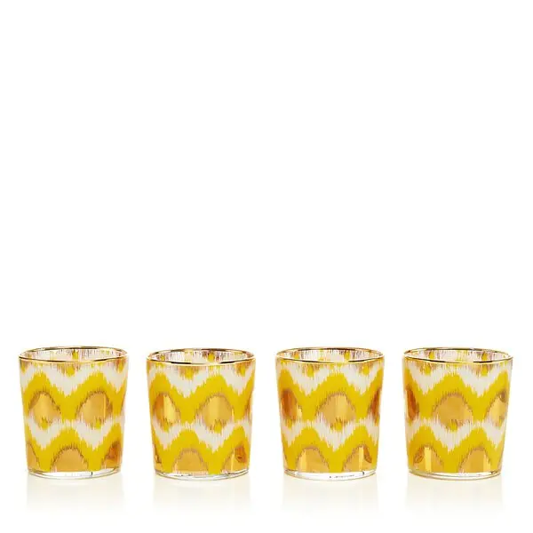 LES-OTTOMANS Ikat Gold Glass, Set Of 4 - Gold/yellow