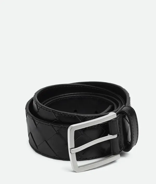 BOTTEGA  VENETA Bottega Veneta Intrecciato Leather Belt - Black