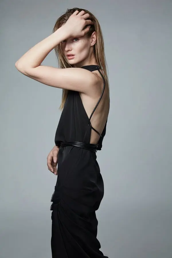 Yigal AzrouL Draped Japanese Crepe Long Dress - Black | Editorialist