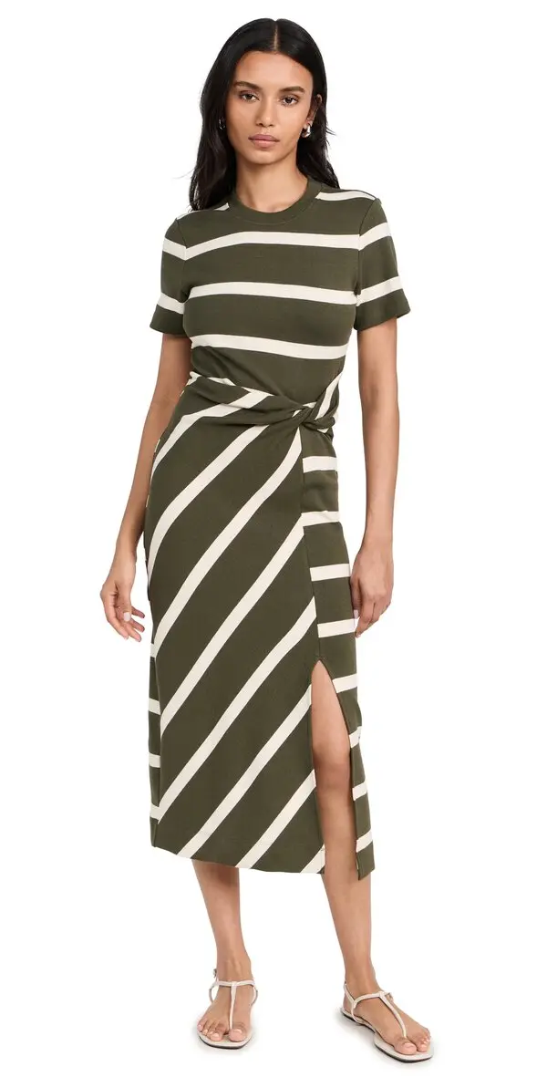 Tanya Taylor Striped Cody Dress - Army/cream