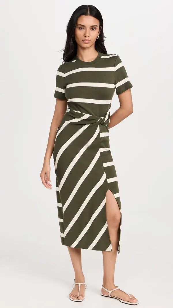 Tanya Taylor Striped Cody Dress - Army/cream