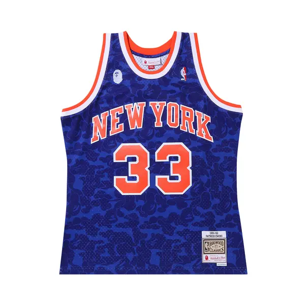 A BATHING APE X Mitchell & Ness New York Knicks Ewing Jersey - Blue