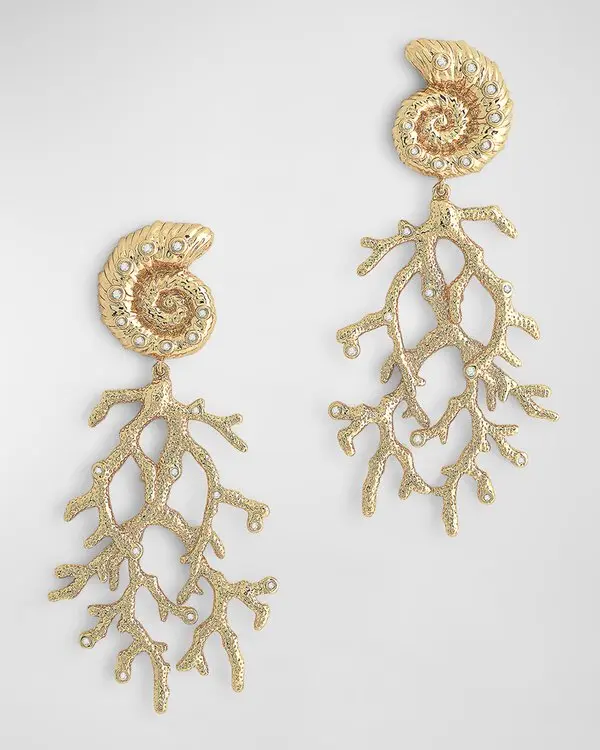 ANABEL ARAM JEWELRY Shell With Coral Drop Earrings - Gold