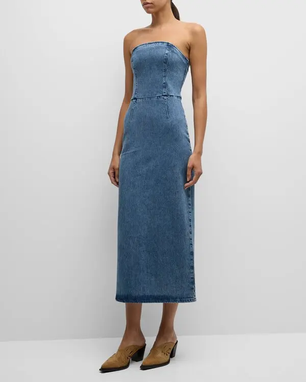 triarchy denim dress Frenchie Strapless Denim Midi Dress
