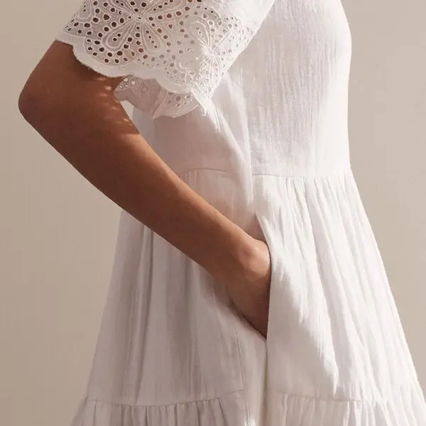 cheesecloth broderie short swing dress belt ME+EM CHEESECLOTH BRODERIE SHORT SWING DRESS +BELT