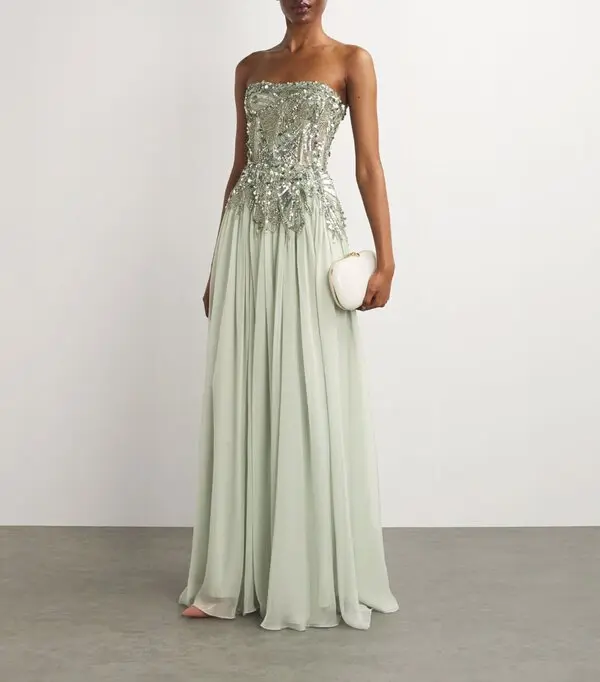 Zuhair Murad Strapless Miami Palm Tree Gown - Green | Editorialist